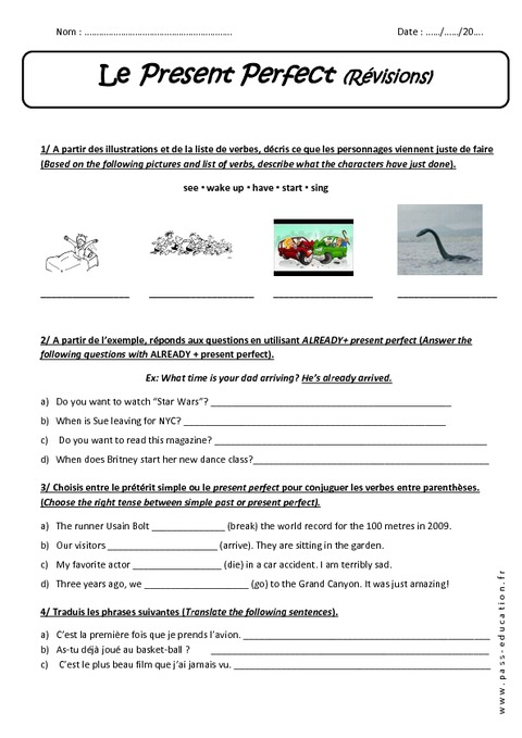 Present Perfect - 3ème - Exercices corrigés à imprimer - Pass Education