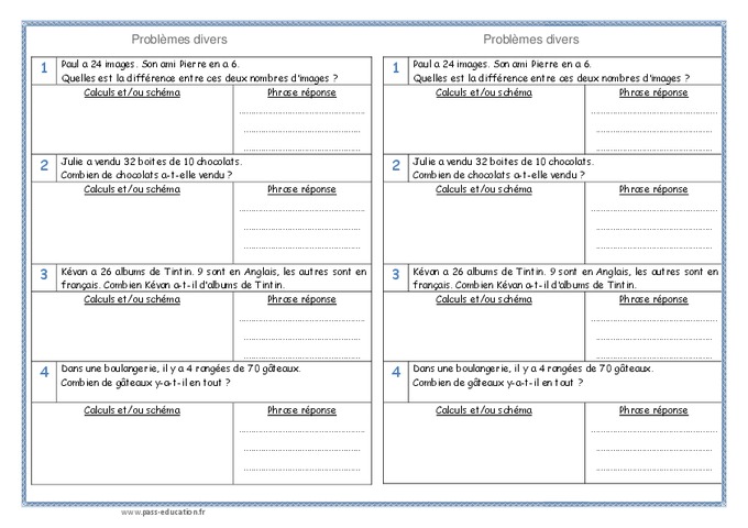 Problèmes - Ce1 - Calcul - Pass Education