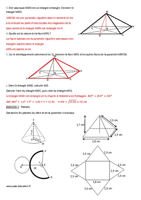 Cônes et Pyramides - 4ème - Evaluation - Pass Education
