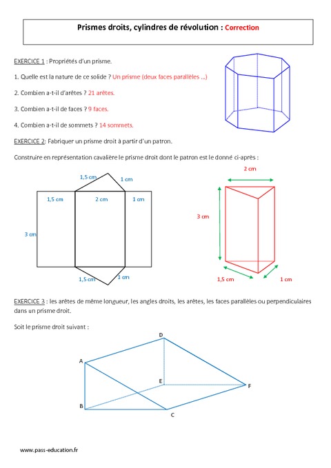 Prismes droits et cylindres de révolution - 5ème - Contrôle - Pass ...