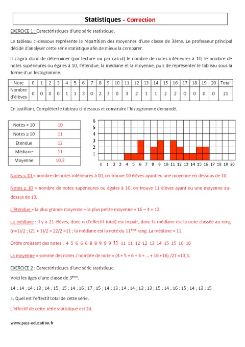 Statistiques - 3ème - Contrôle à imprimer - Pass Education