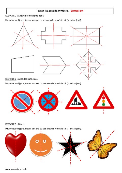 Tracer les axes de symétrie - 6ème - Contrôle - Pass Education