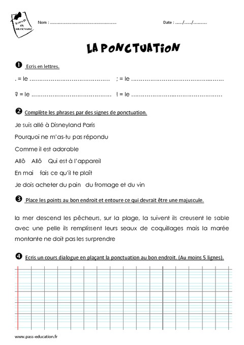 Signes de ponctuation - Cm1 - Exercices à imprimer - Pass Education