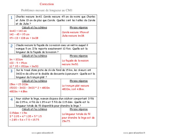 Mesure de longueur - Cm1 - Problèmes cm, m, km - Pass Education