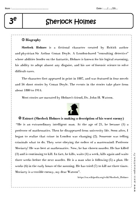 Sherlock Holmes - 3ème - Lecture compréhension en anglais - Pass Education