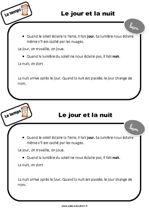 Jour - Nuit - CP - Leçon - Pass Education