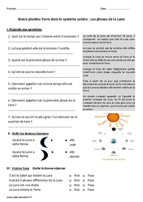 Situer la Terre, le Soleil, la Lune dans l’univers - Ce2 - Exercices ...