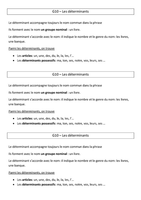 Déterminants - Ce2 - Leçon - Pass Education