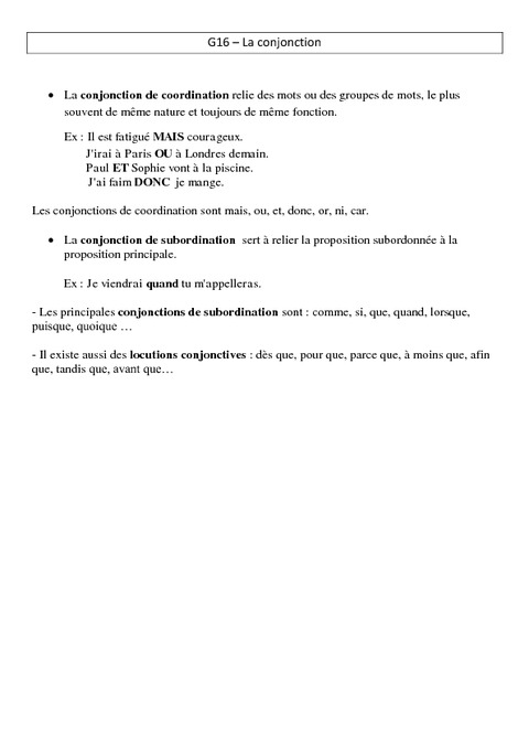 Conjonction – Leçon – Cm2 – Grammaire – Cycle 3 - Pass Education