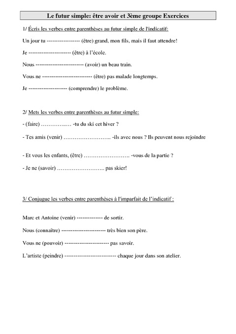 Futur simple - être avoir et 3ème groupe – Ce2 - Exercices - Pass Education