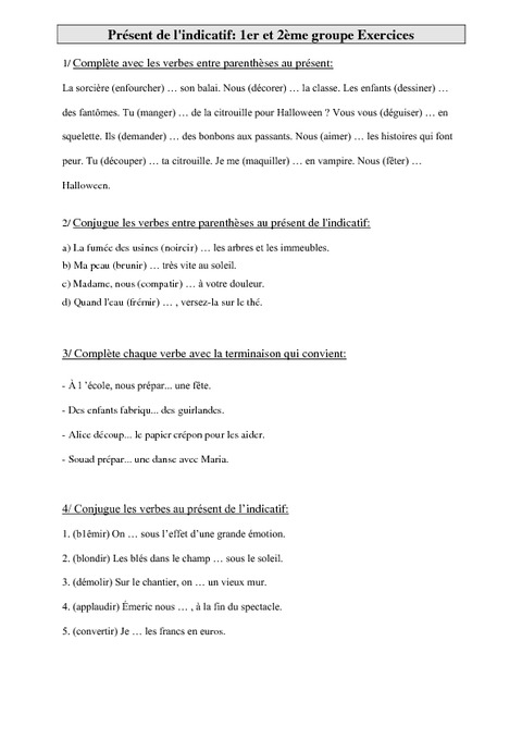 1er et 2ème groupe - Présent de l'indicatif – Ce2 - Exercices de ...