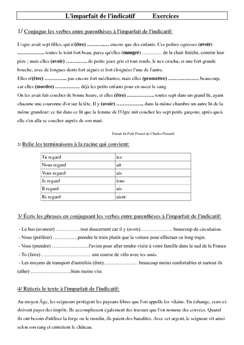 Imparfait de l'indicatif - Cm2 - Exercices - Conjugaison – Cycle 3 ...