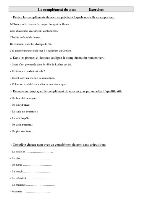 Complément du nom - Leçon - Cm2 - Grammaire - Cycle 3 - Pass Education