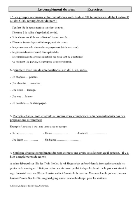 Complément du nom - Leçon - Cm2 - Grammaire - Cycle 3 - Pass Education