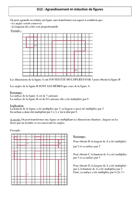 Agrandissement et réduction de figures - Leçon - Cm1 - Cm2 - Géométrie ...