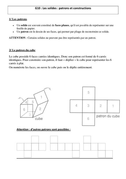 Solides - patrons et constructions – Leçon – Cm1 – Cm2 – Géométrie ...