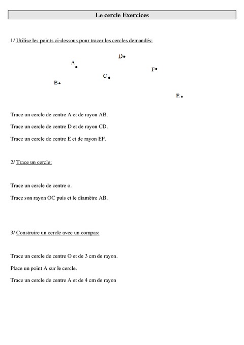 Cercle - Ce2 - Exercices - Géométrie - Cycle 3 - Pass Education