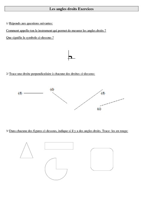 Angles droits - Ce2 - Exercices à imprimer - Pass Education
