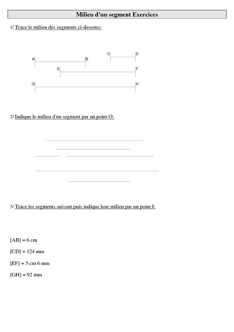 Milieu d'un segment – Ce2 – Exercices - Pass Education