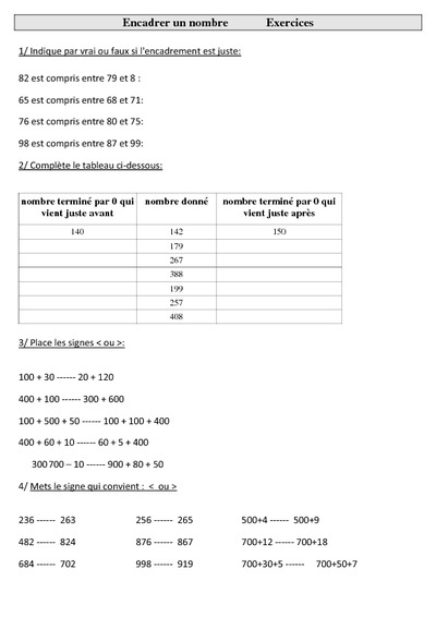 Encadrer un nombre – Ce2 – Exercices à imprimer – Pass Education