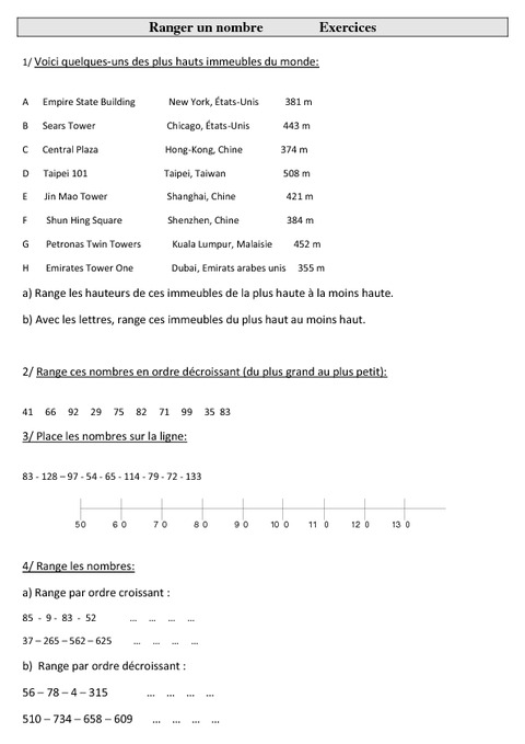 Exercices de numération au ce2 cycle3: Ranger un nombre - Pass Education
