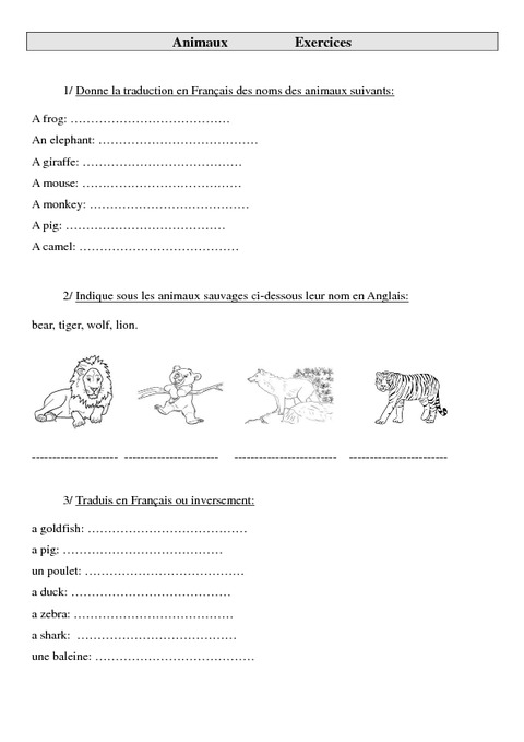 Animaux - Ce2 - Cm1 - Cm2 - Exercices - Anglais - Cycle 3 - Pass Education
