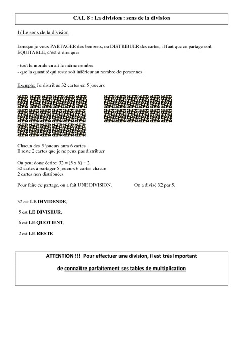 Division - Sens de la division - Leçon – Cm1 - Cm2 – Calculs – Cycle 3 ...