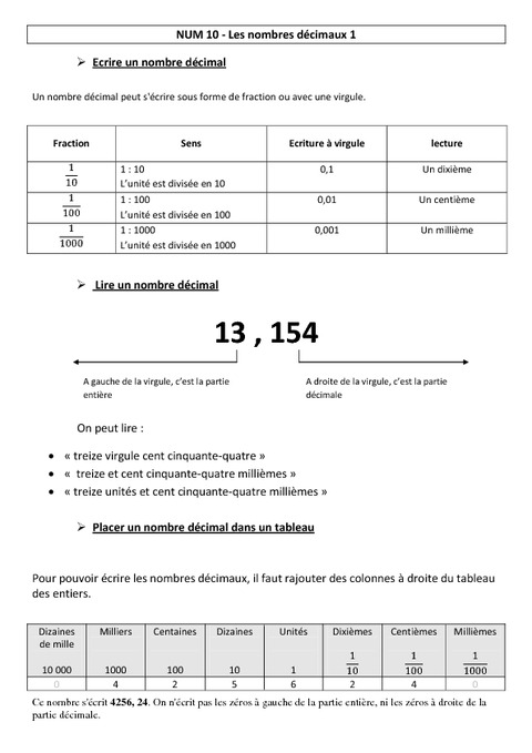 Nombres décimaux 1 – Leçon – Cm1 – Cm2 – Numération – Mathématiques ...