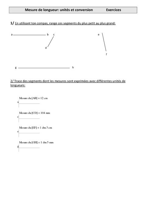 Mesure de longueur - Unités et conversion – Cm1 – Exercices – Mesures ...