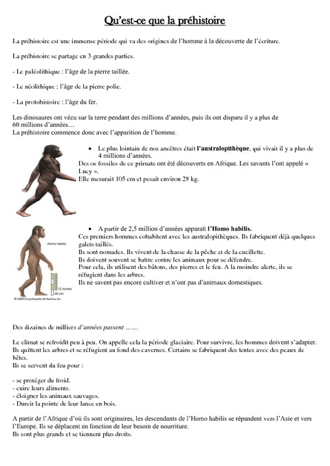 Qu’est-ce que la préhistoire - Document préhistoire - Ce2 - Cycle 3 ...