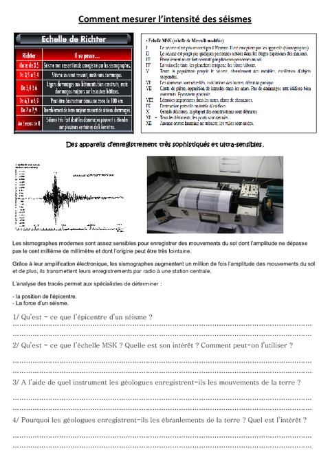 Documents et questions: Comment mesurer l'intensité des séismes - Pass ...