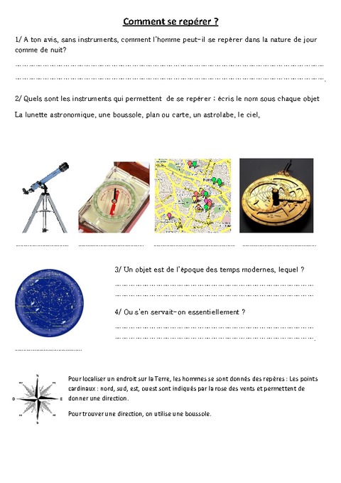 Comment se repérer - Boussole - Exercices – Ce2 – Cm1 – Sciences ...