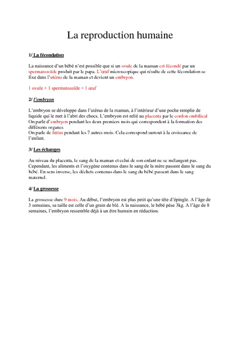 Reproduction humaine - Leçon - Cm2 - Sciences - Cycle 3 - Pass Education