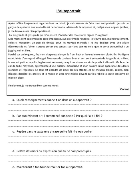 Description - Autoportrait - Ce2 - Cm1 - Cm2 - Ecriture - Rédaction ...