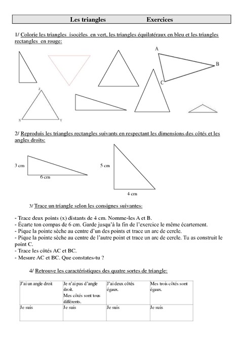 Triangles – Cm2 – Exercices – Géométrie - Cycle 3 - Pass Education