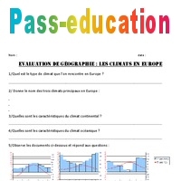 Climats en Europe - Cm1 cm2 - Evaluation - Cycle 3 - PDF à imprimer