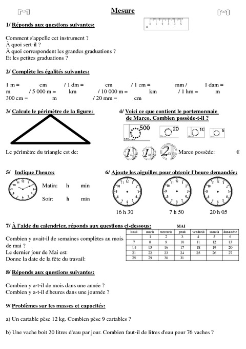 Révisions fin d'année - Mathématiques - Ce2 - Evaluation cycle 3 - Pass ...