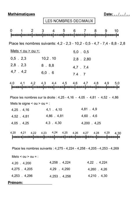 Nombres décimaux - Cm1 - Cm2 - Exercices - Numération -Mathématiques ...