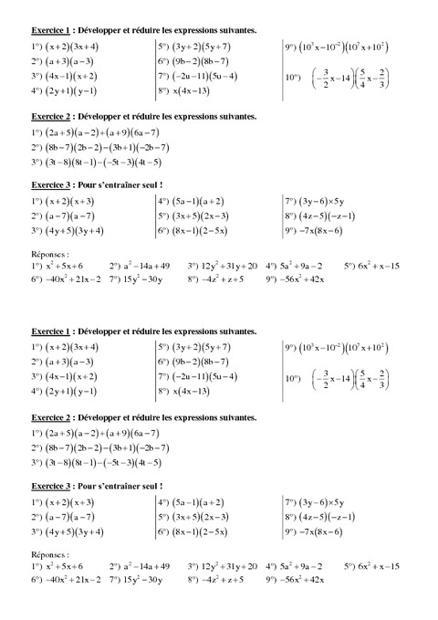 Calcul littéral - Double-distributivité - 4ème - Exercices - Calculs ...
