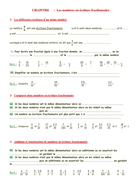 Fractions – 5ème – Numération – Exercices – Contrôle – Mathématiques ...