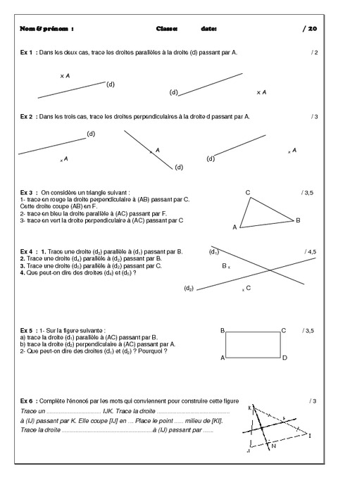 Géométrie - 6ème - Exercices - Contrôle - Mathématiques - Collège ...
