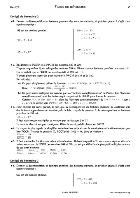 Arithmétique – 3ème – Exercices corrigés – Mathématiques – Collège ...