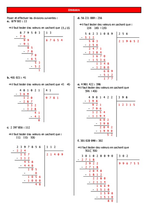 Division de nombres décimaux - 6ème - Exercices - Correction - Collège ...