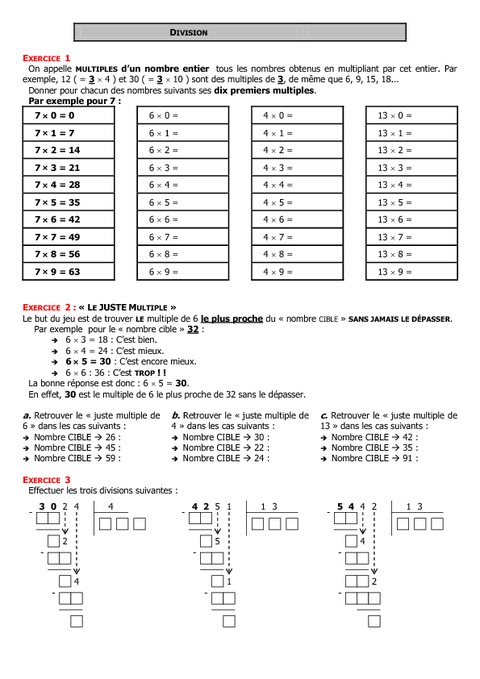 Division de nombres décimaux - 6ème - Exercices - Correction - Collège ...