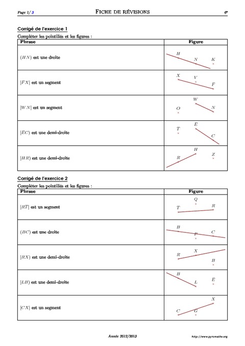 Droites, demi-droites, segments - 6ème – Exercices corrigés ...