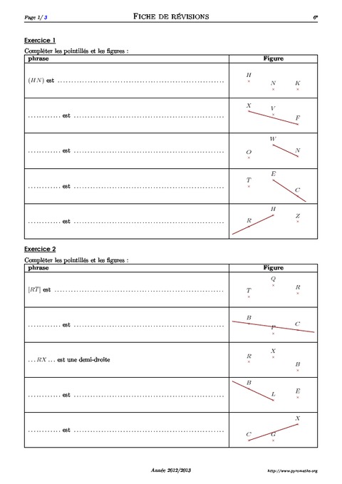 Droites, demi-droites, segments - 6ème – Exercices corrigés ...