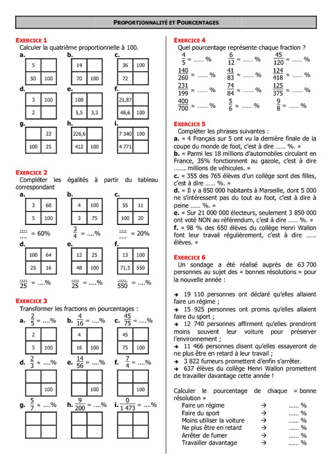 Proportionnalité - 6ème - Exercices - Correction - Collège ...