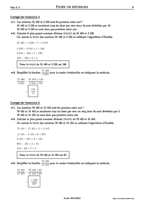 Plus grand commun diviseur - PGCD – 3ème – Exercices corrigés ...