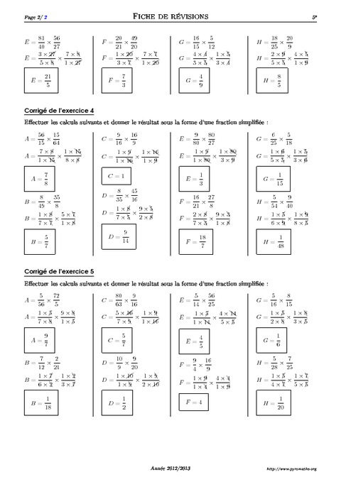 Produits de fractions - 5ème – Exercices corrigés – Mathématiques ...