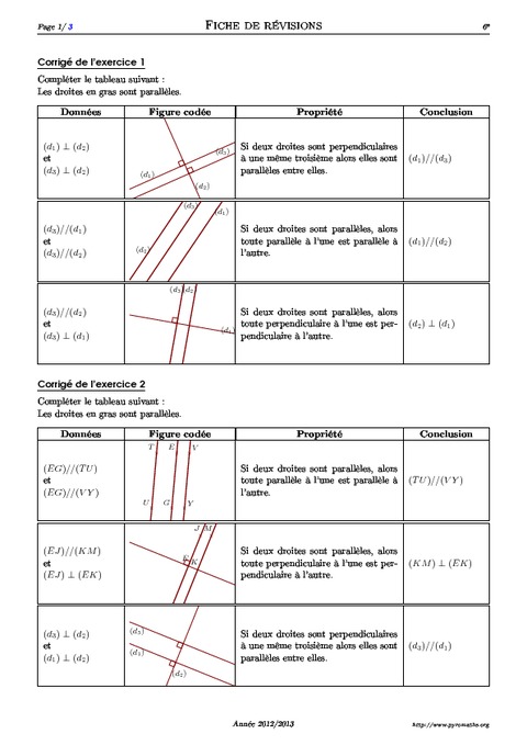 Propriétés sur les droites - 6ème – Exercices corrigés – Mathématiques ...